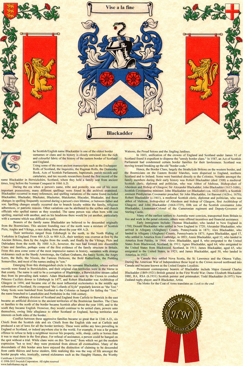 Coat Of Arms Surname History Scroll Full Colour Crest Authentic 